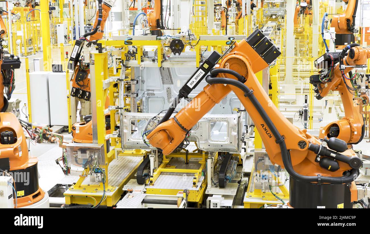 Robotic technology in production of machine parts. Scene. Robotic ...