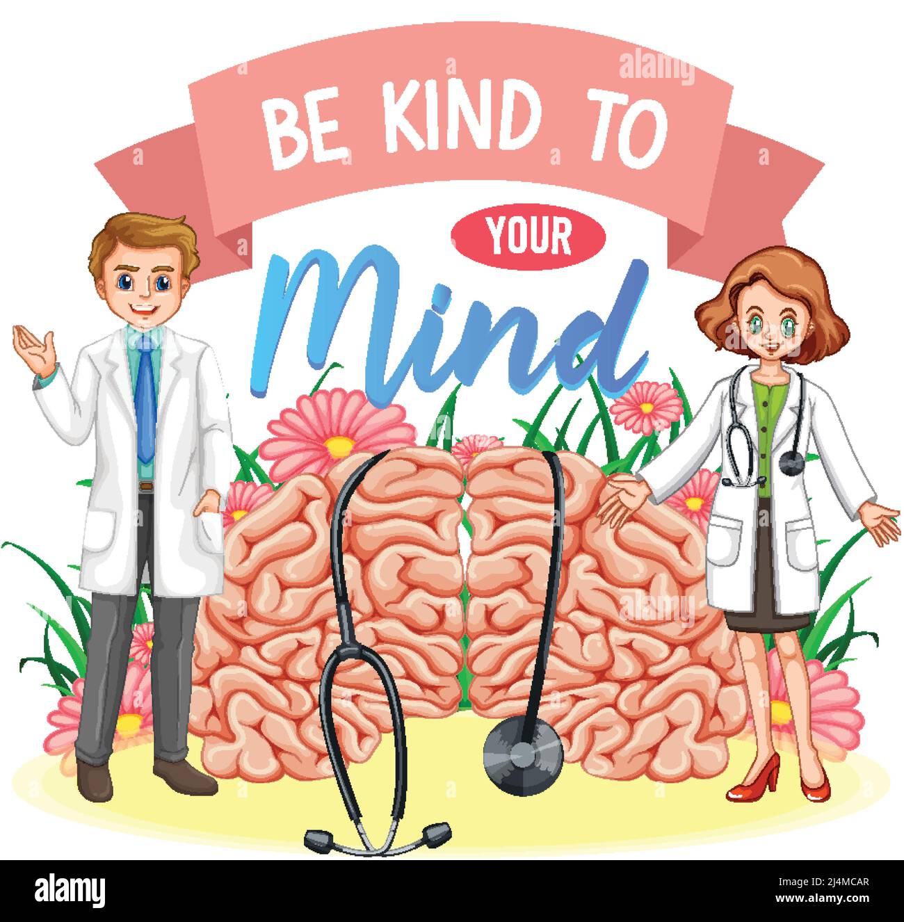 Poster design with doctors and human brain illustration Stock Vector ...