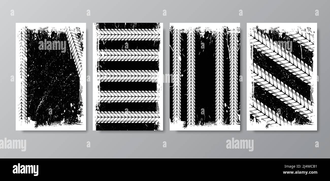 Grunge tire tracks posters set Stock Vector Image & Art - Alamy