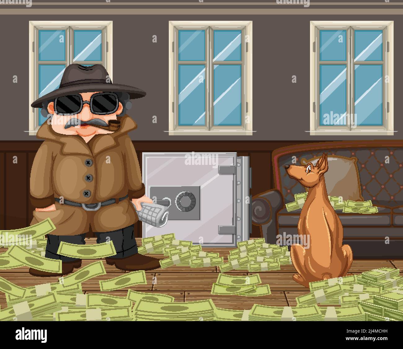 A thief stealing money from security box illustration Stock Vector ...