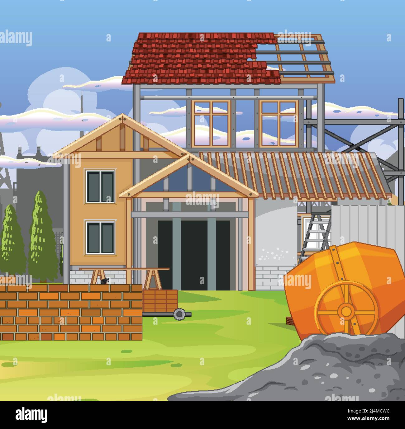 Building construction site scene illustration Stock Vector Image & Art ...