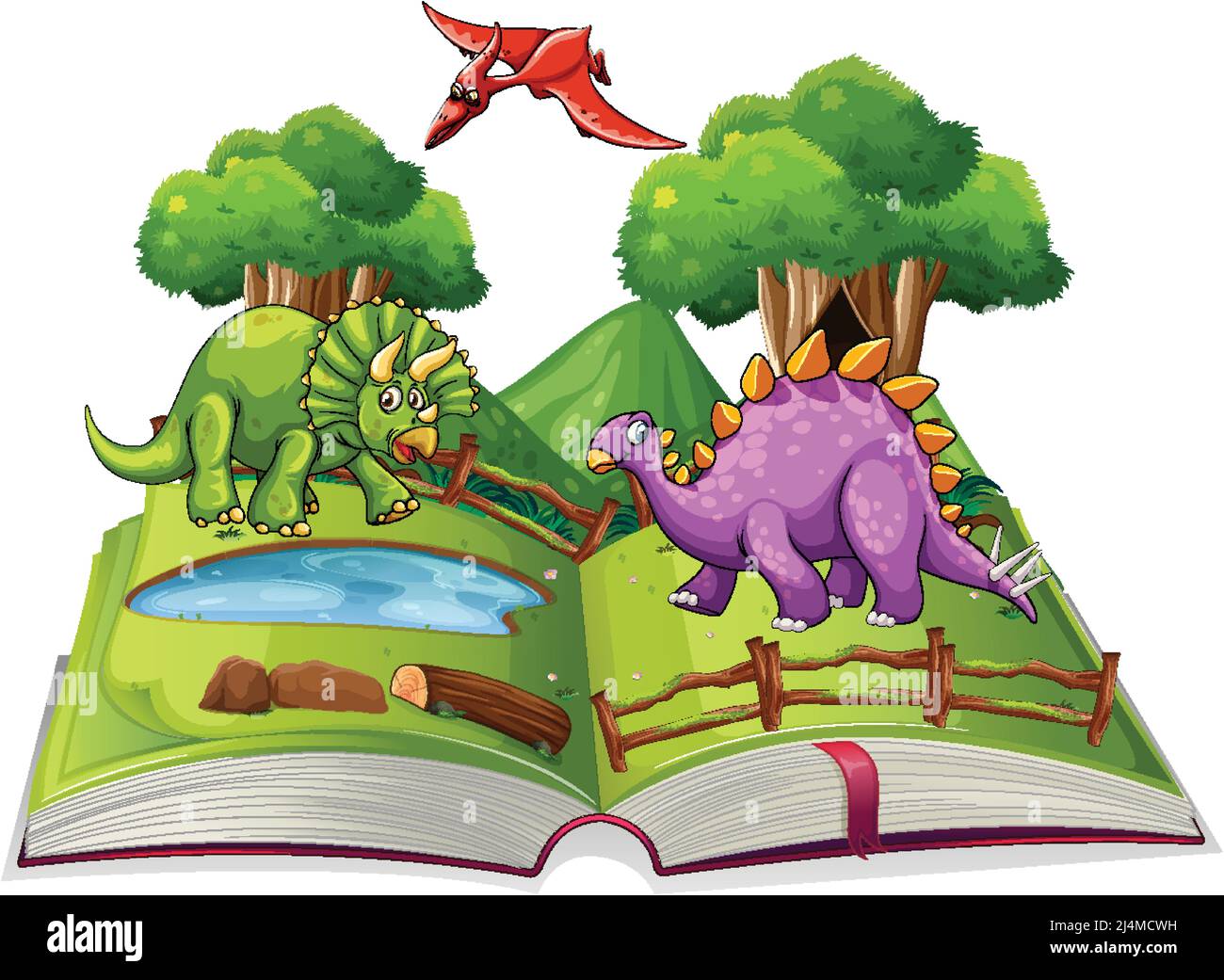 Opened book with various dinosaurs cartoon illustration Stock Vector ...