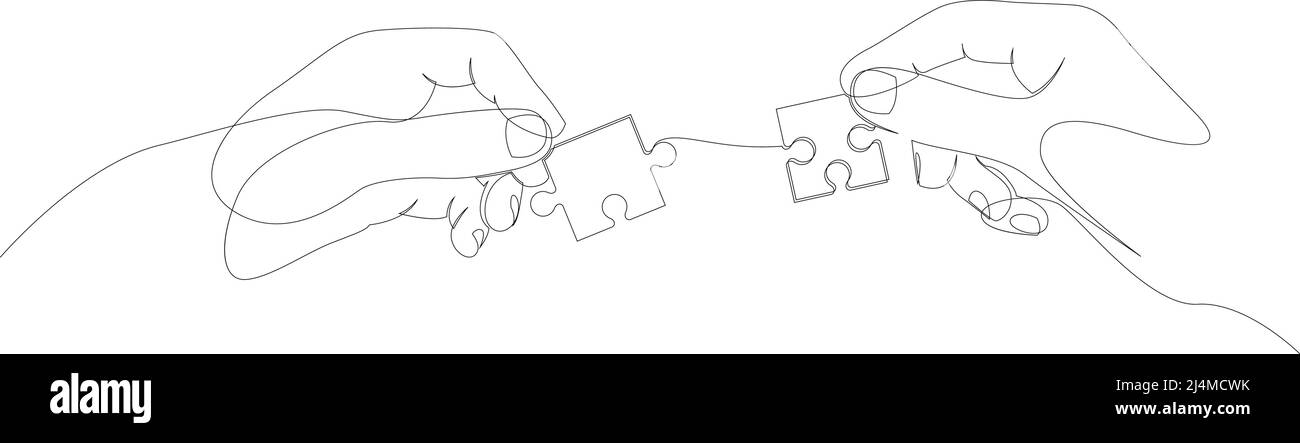 continuous line drawing of hands solving jigsaw puzzle Stock Vector ...