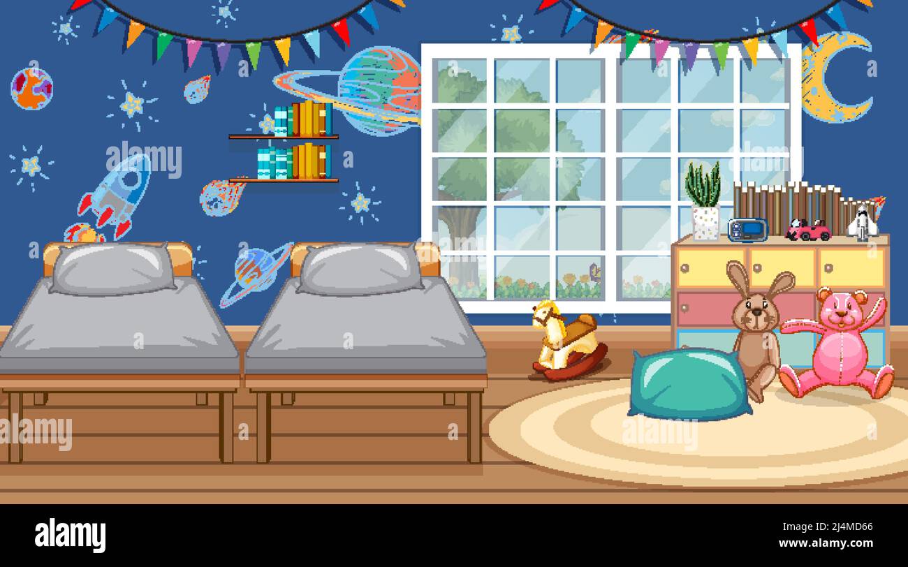 Scene of bedroom with two beds illustration Stock Vector Image & Art ...