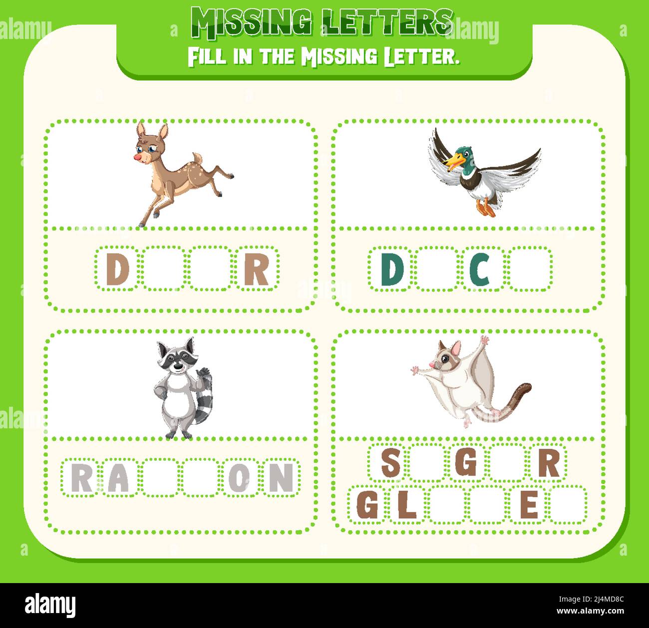 Fill the missing letter of each word worksheet for children ...