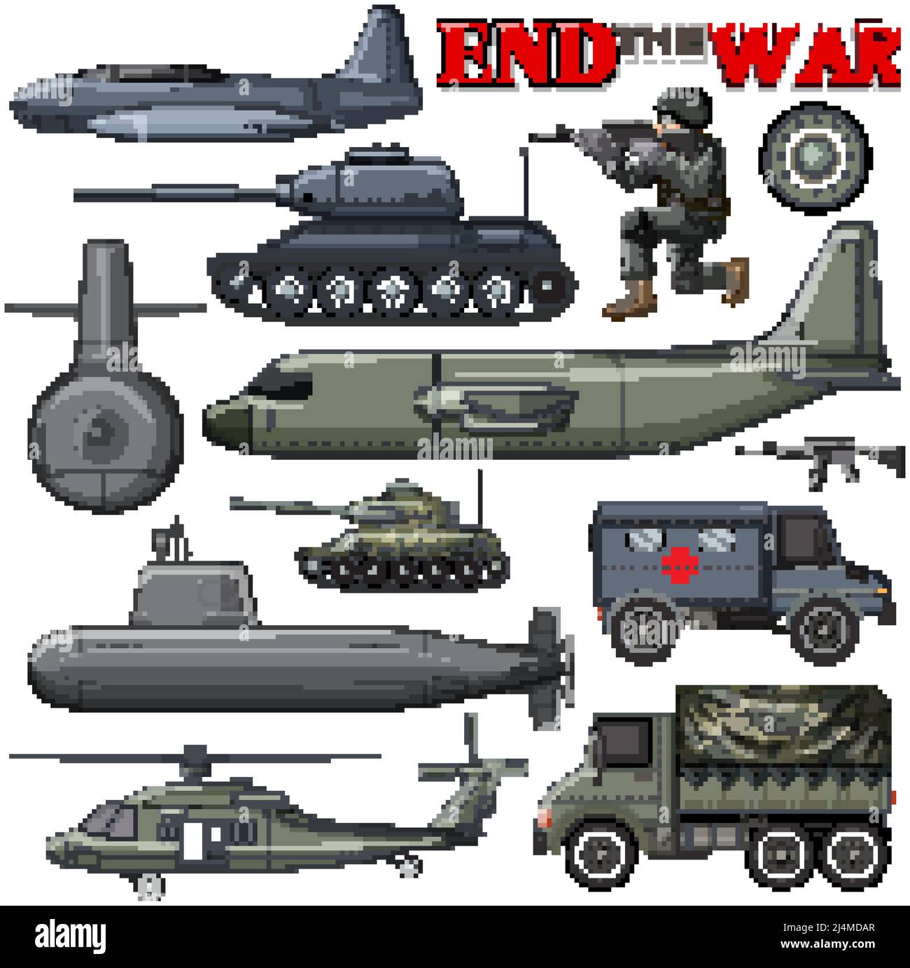 Military elements and vehicles set illustration Stock Vector Image ...