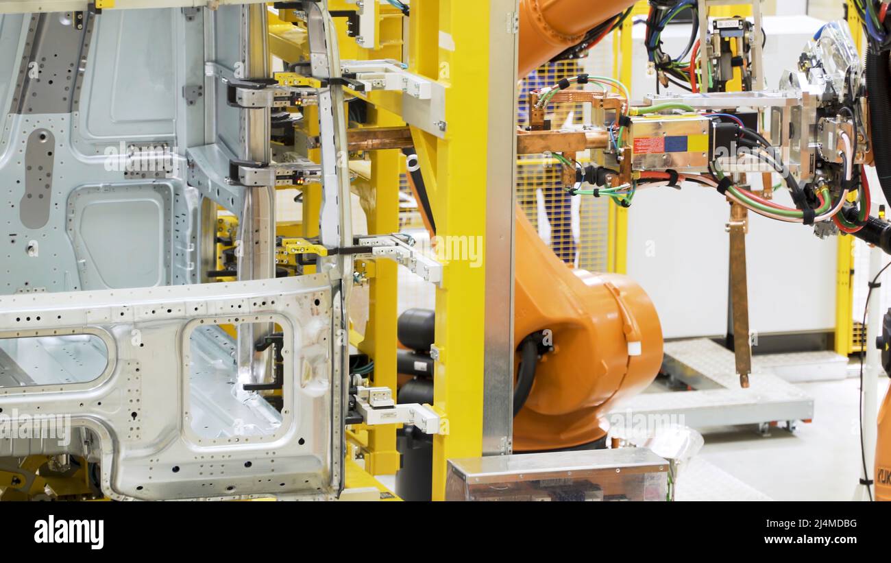 Robotic technology in production of machine parts. Scene. Robotic ...