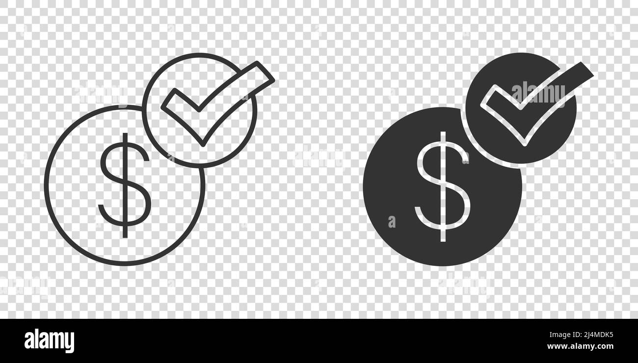Coin check mark icon in flat style. Money approval vector illustration ...