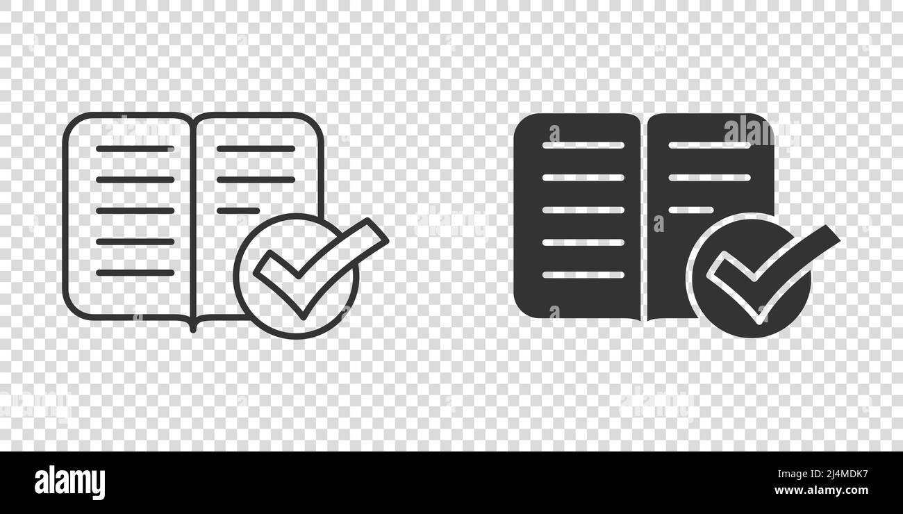 Book check mark icon in flat style. Bookmark approval vector ...