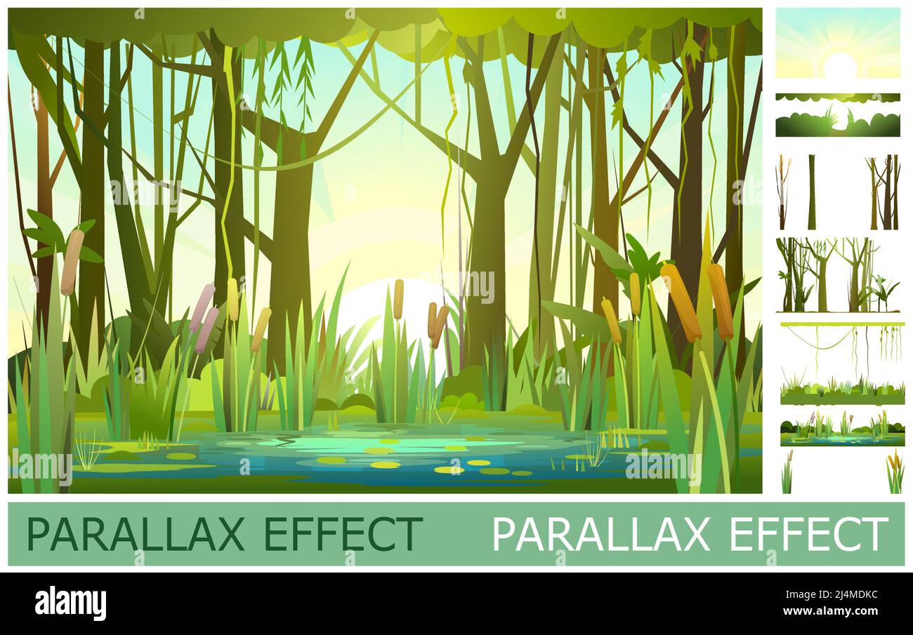 Green summer forest landscape. Image from layers for overlay with ...