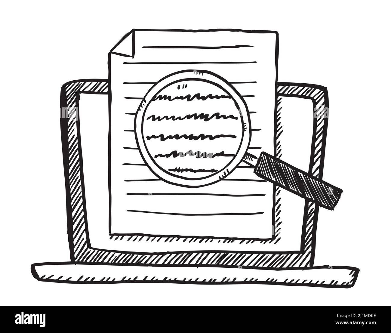 Cartoon style doodle of notebook with note file on screen and ...