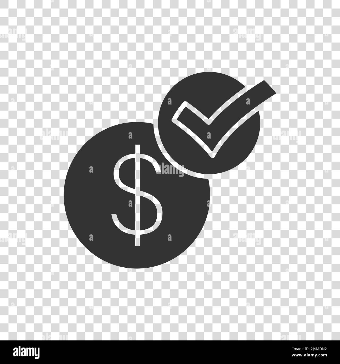 Coin check mark icon in flat style. Money approval vector illustration ...