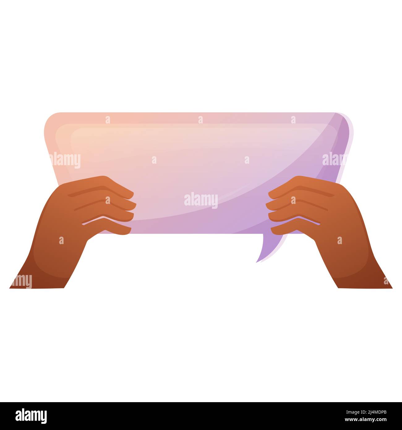 Two hands hold speech bubble for concept design. Cartoon vector ...