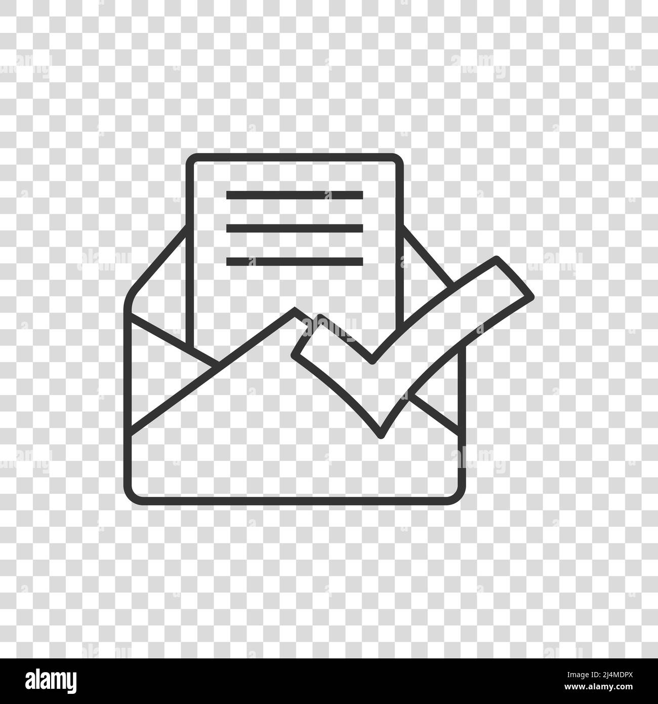 Envelope with confirmed document icon in flat style. Verify vector ...