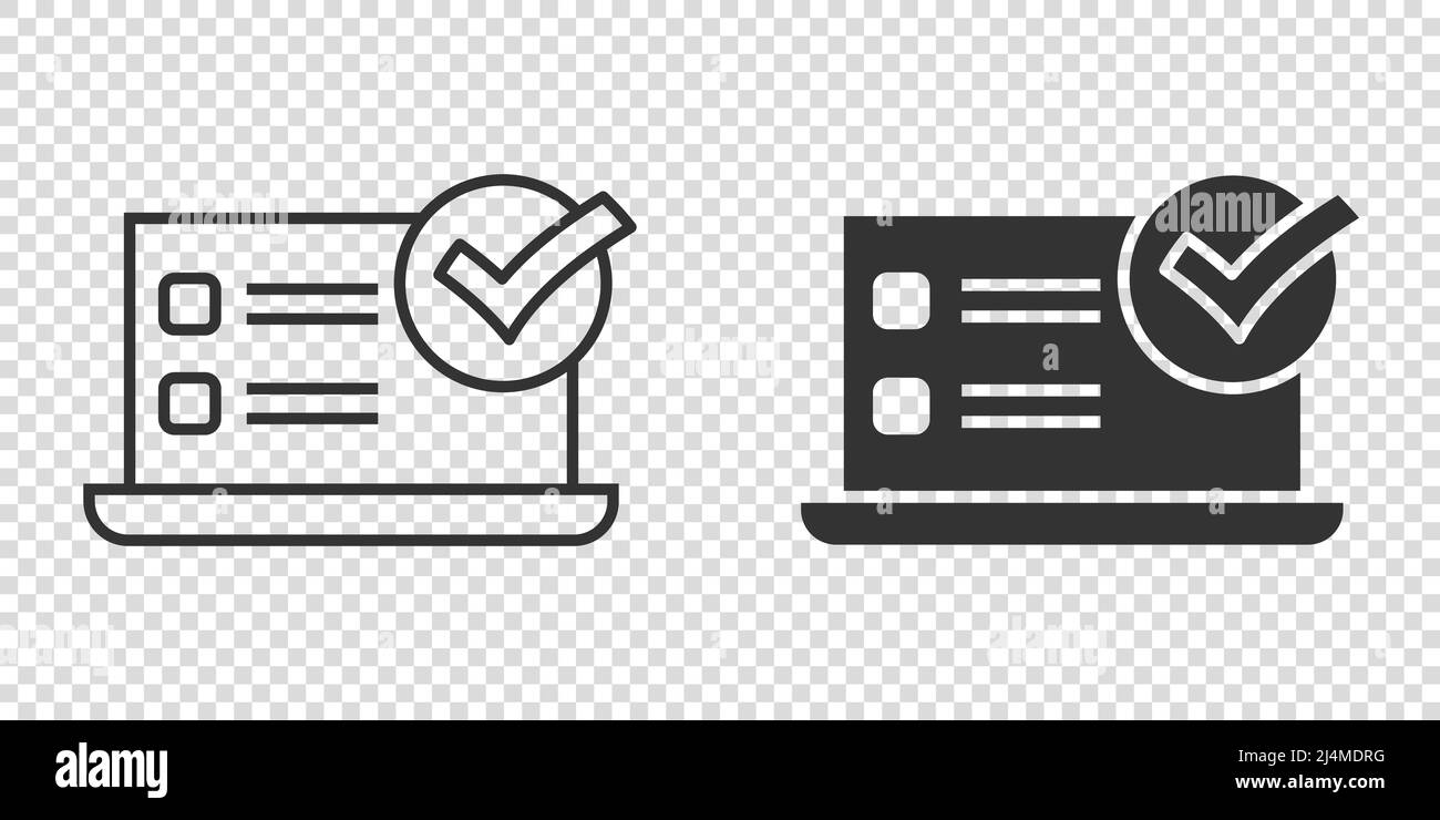 Laptop check mark icon in flat style. Computer approval vector ...