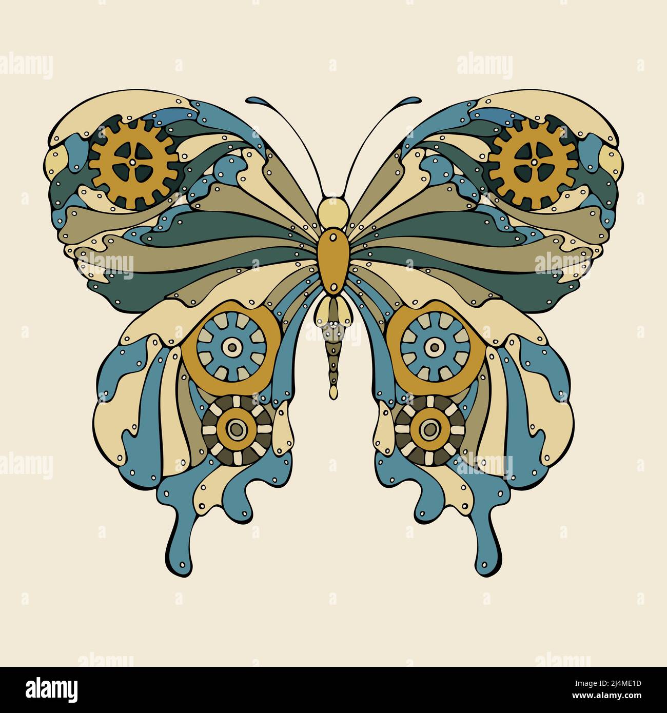 Steampunk butterfly doodle hand drawn fantastic mechanical, butterfly with gears. isolated ...