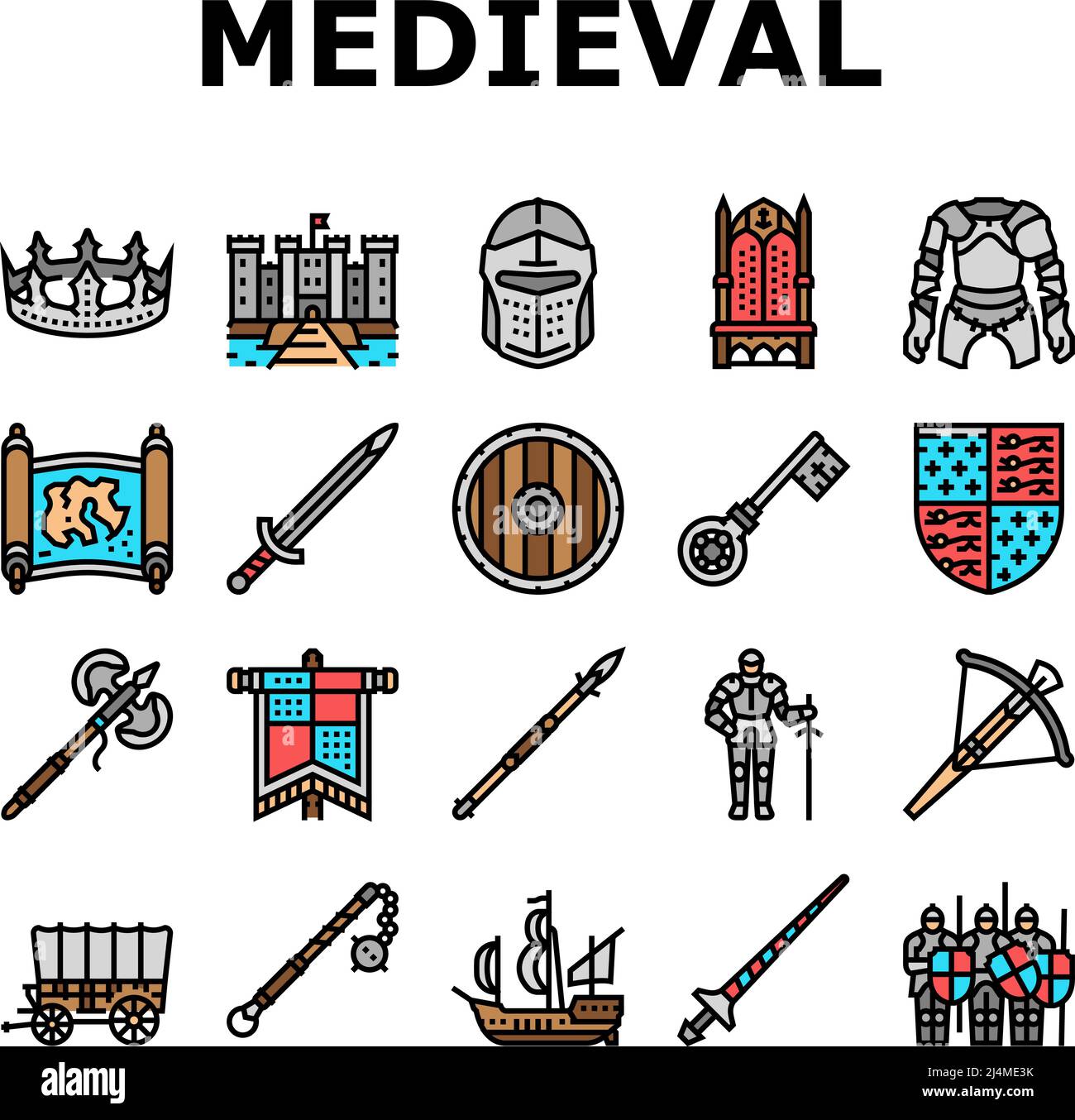 Medieval Warrior Weapon And Armor Icons Set Vector Stock Vector Image ...