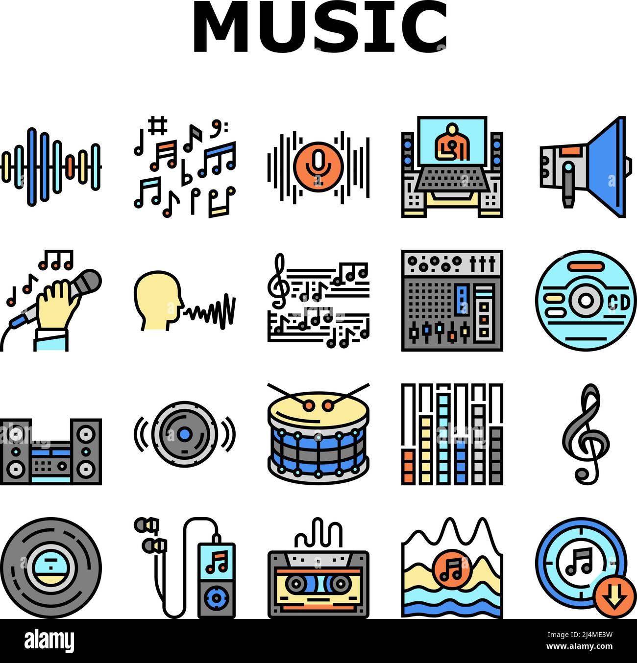 Music Record Studio Equipment Icons Set Vector Stock Vector Image & Art ...