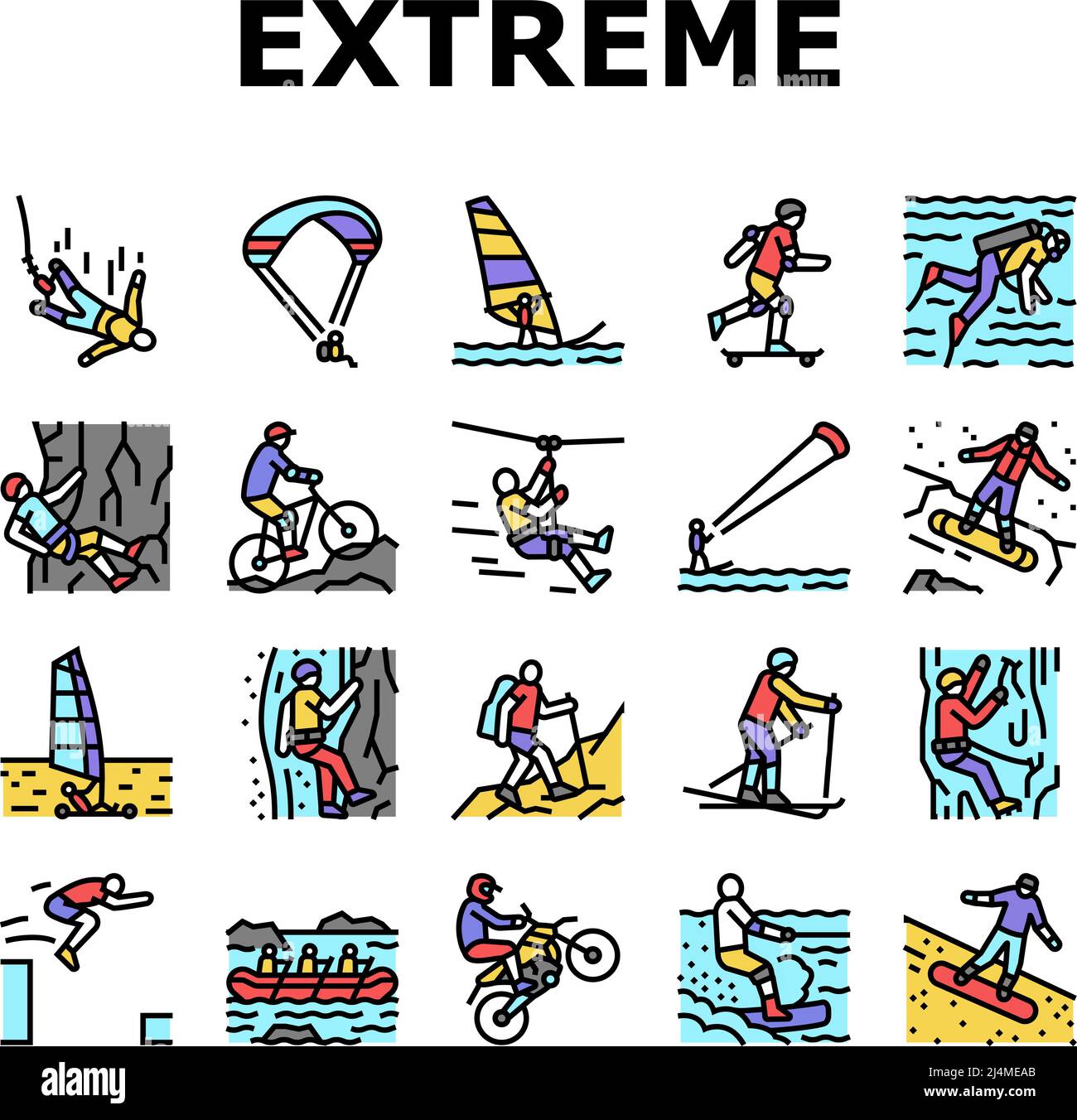 Extreme Sport Sportsman Activity Icons Set Vector Stock Vector Image ...