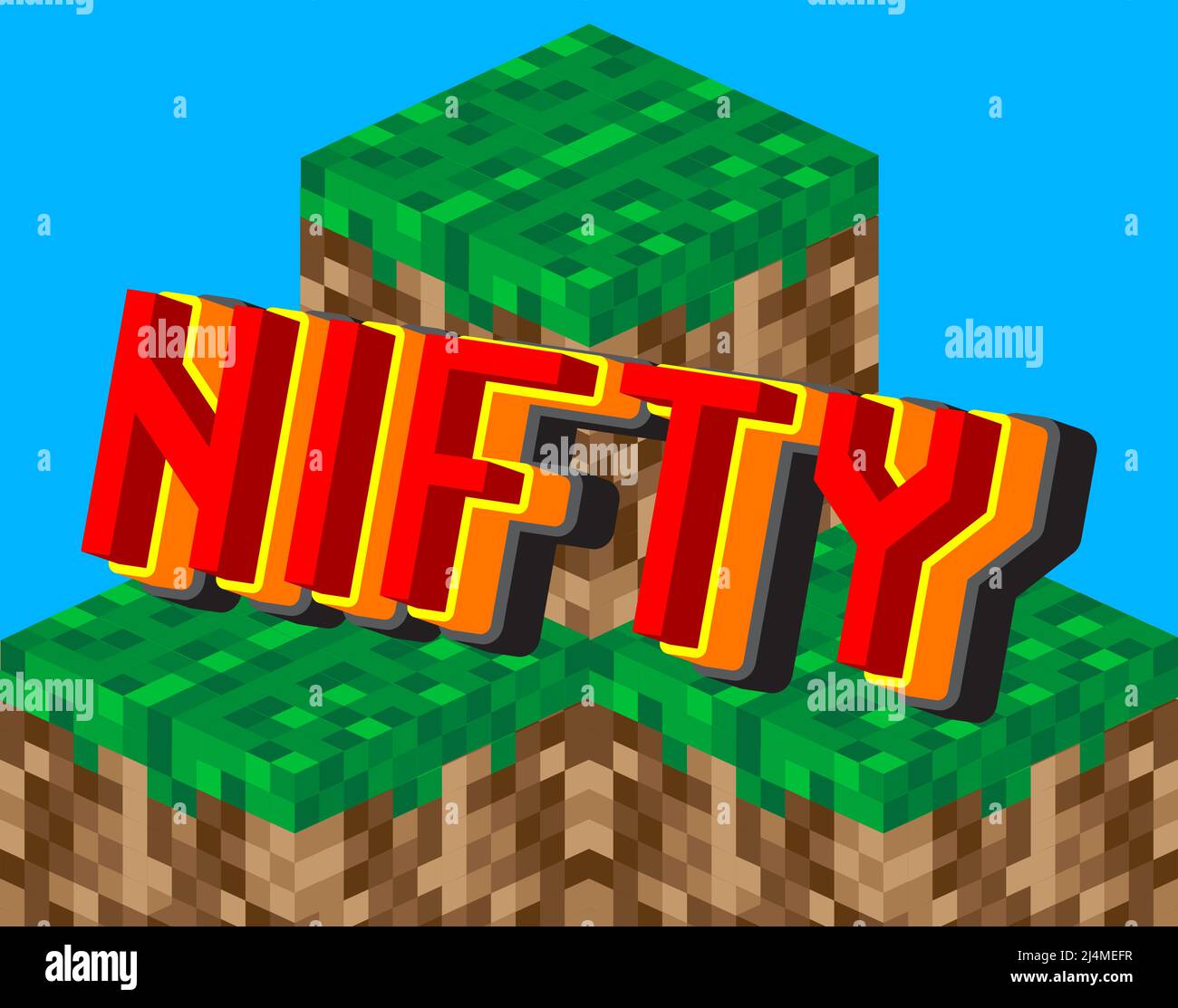 Nifty pixaletd word with geometric graphic background. Vector cartoon ...