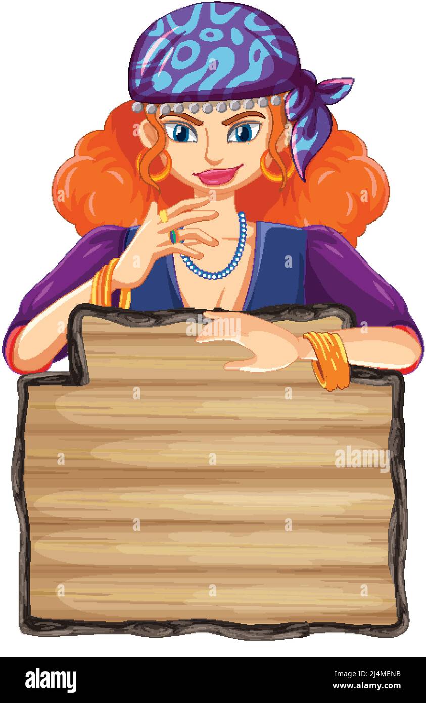 Isolated wooden banner with gypsy woman illustration Stock Vector Image ...