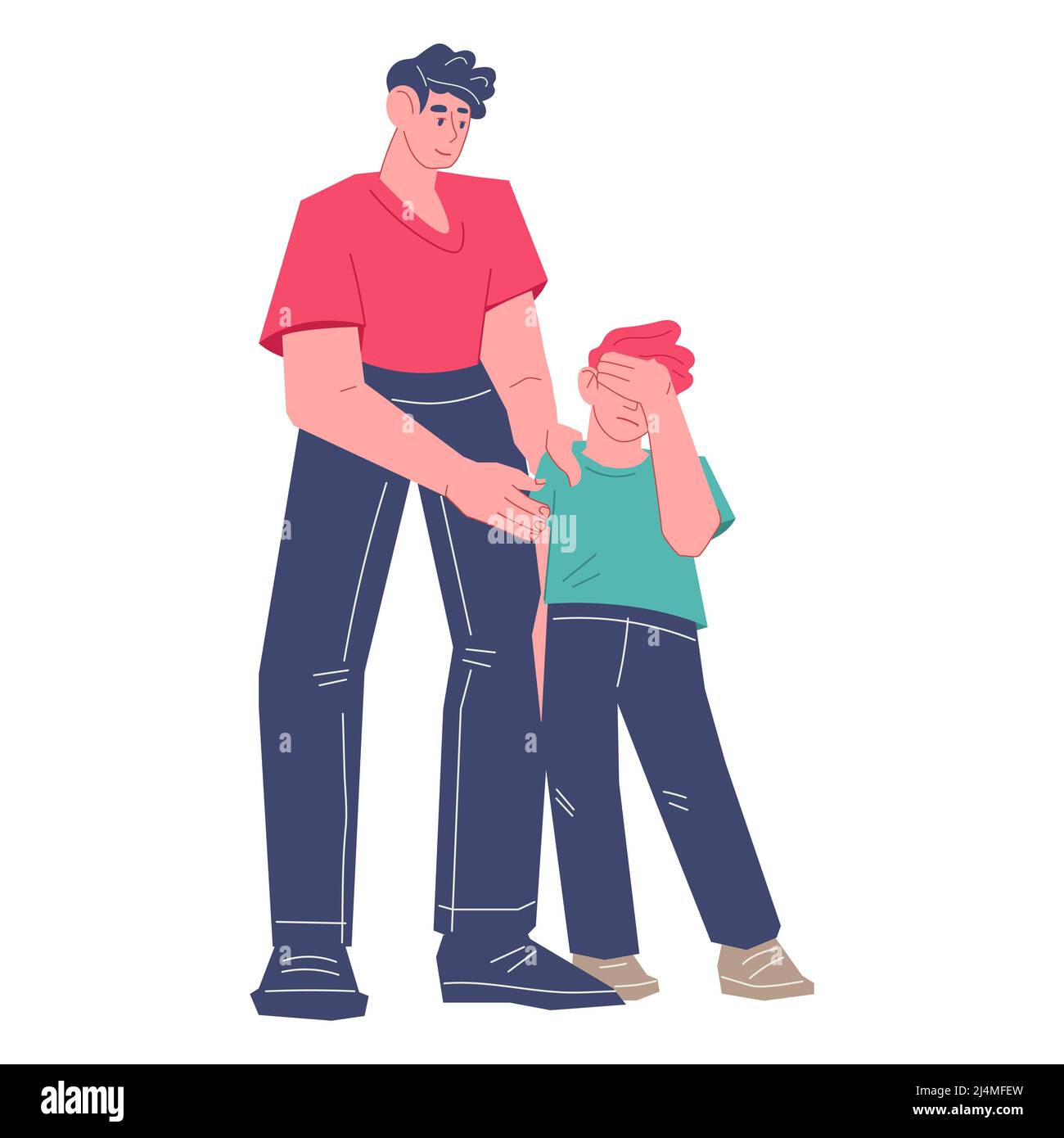 Father supporting and comforting teen child, flat vector illustration ...
