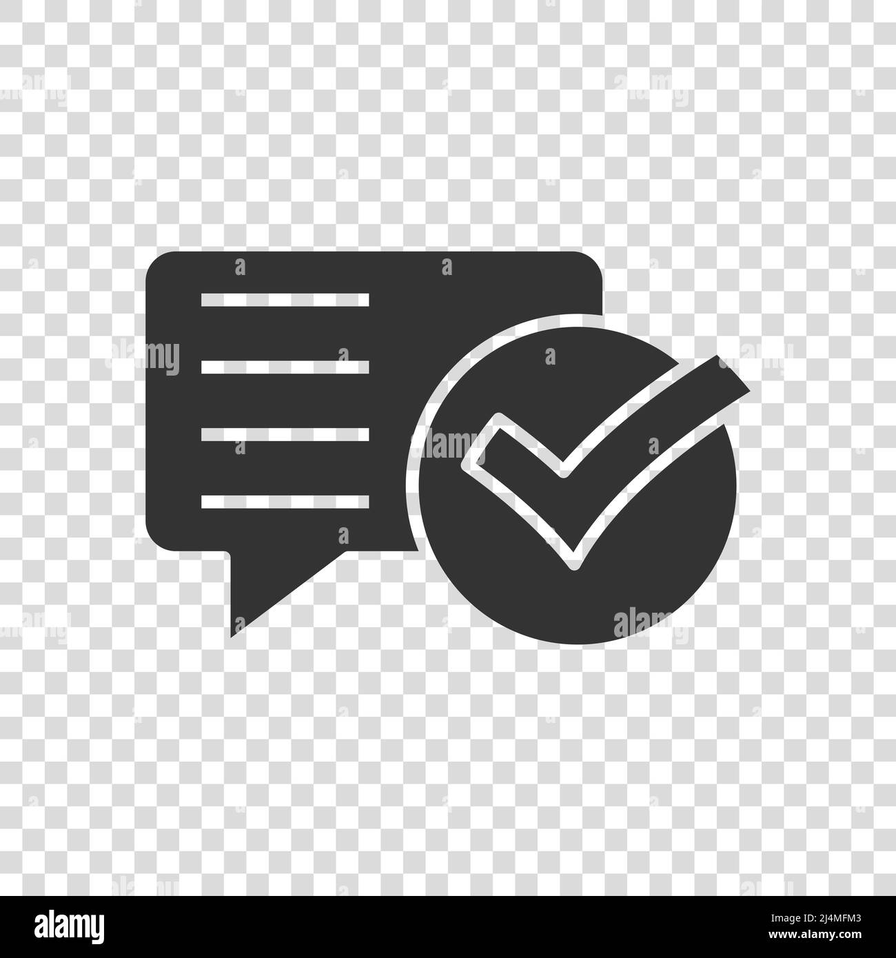Speak chat sign icon in flat style. Speech bubble with check mark ...