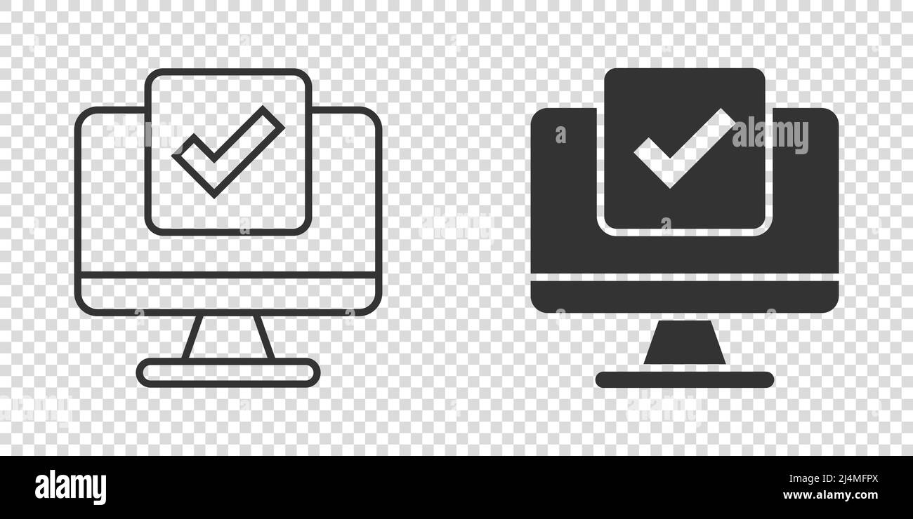 Computer check mark icon in flat style. Survey approval vector illustration on white isolated ...