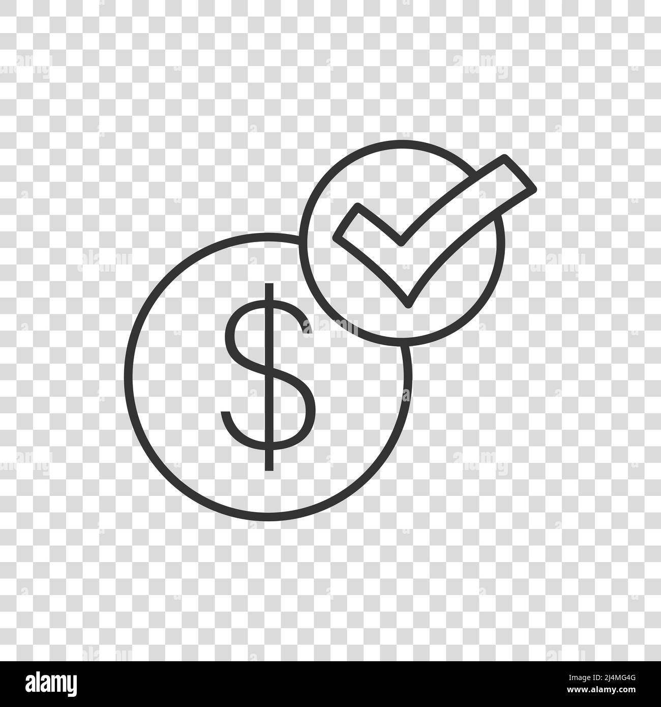 Coin check mark icon in flat style. Money approval vector illustration ...