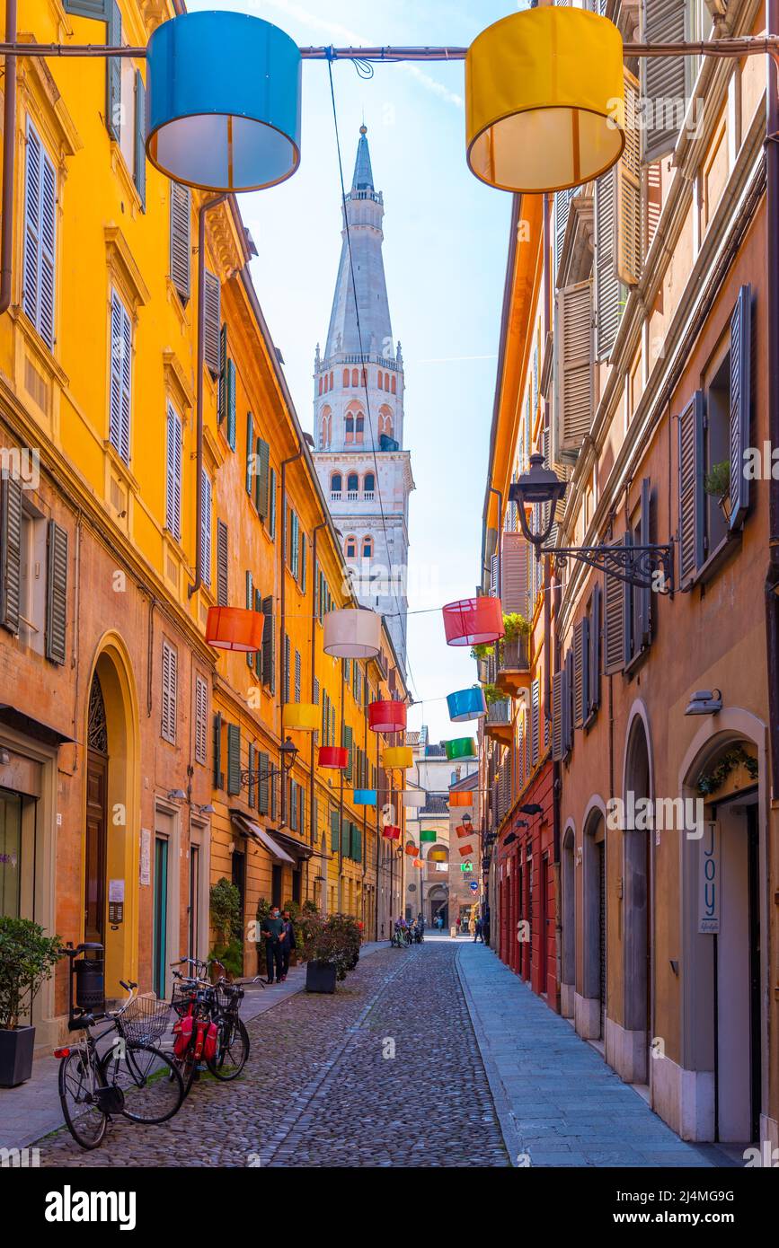 Modena, Italy, September 23, 2021: Narrow street in the center of ...