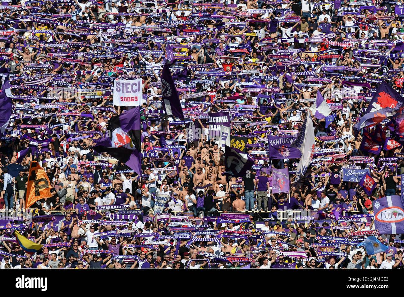 Artemio Franchi stadium, Florence, Italy, April 16, 2022, Fans of ACF ...