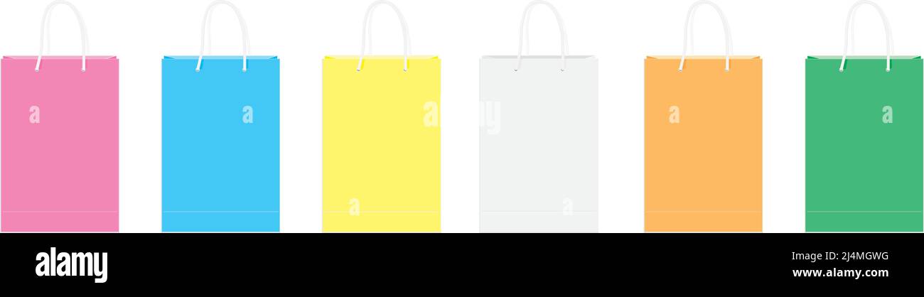 Paper bags in different colors isolated on white background. Paper begs ...