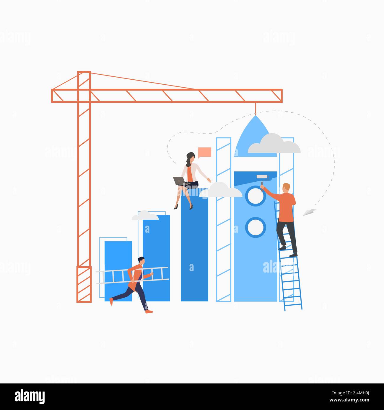 Working on startup flat icon. Team, workgroup, analyst. Business ...