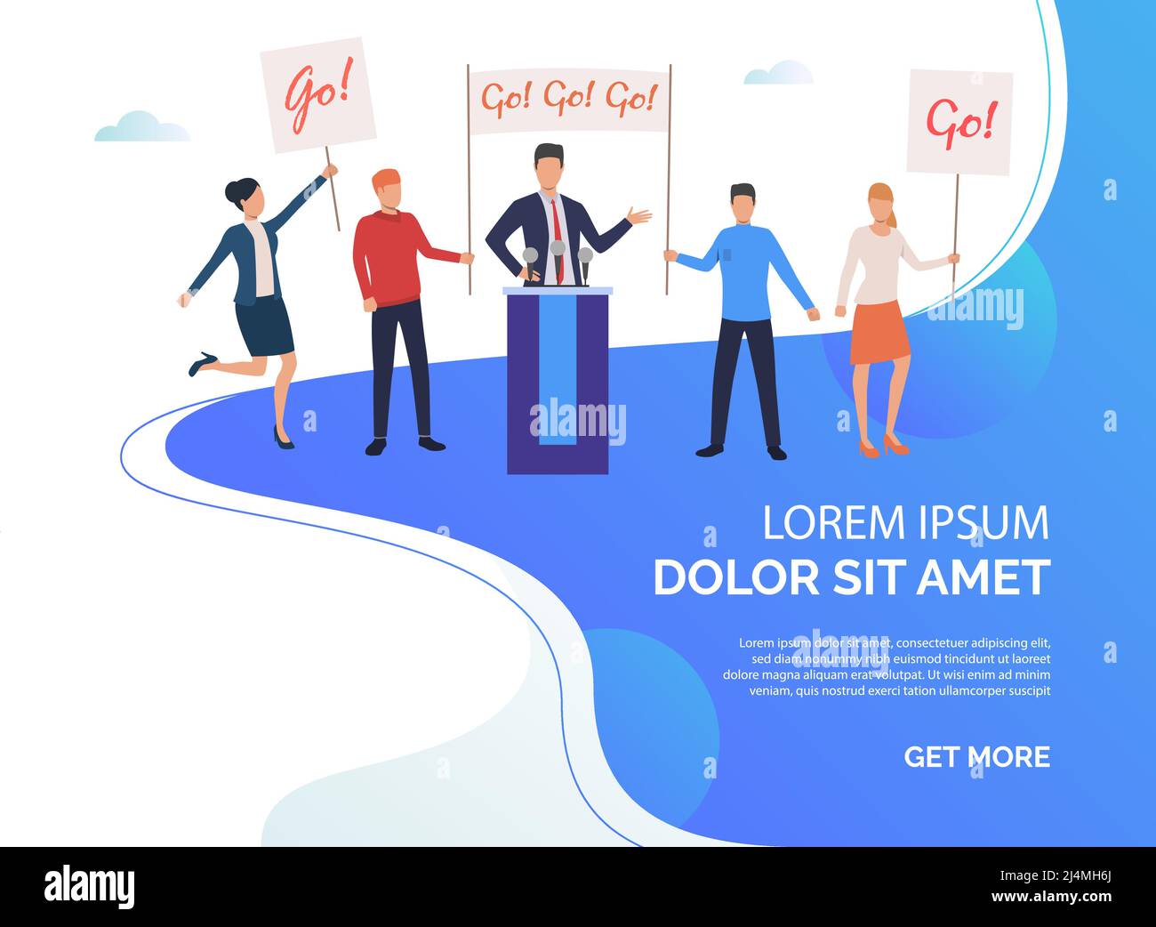 Election campaign presentation illustration. People standing on podium ...