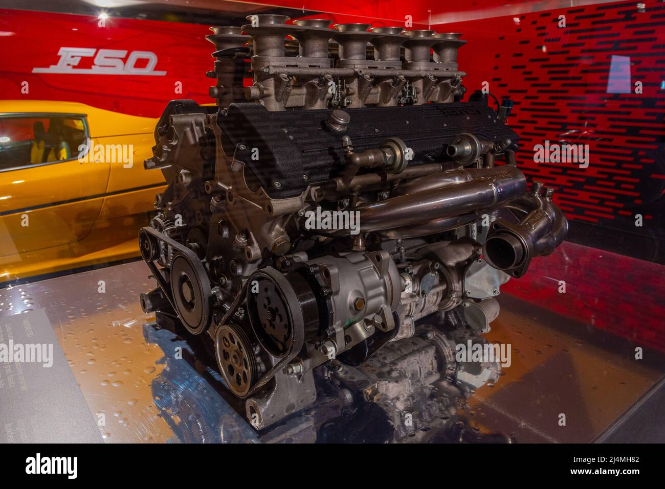 Maranello, Italy, September 23, 2021: Ferrari engine inside of the ...