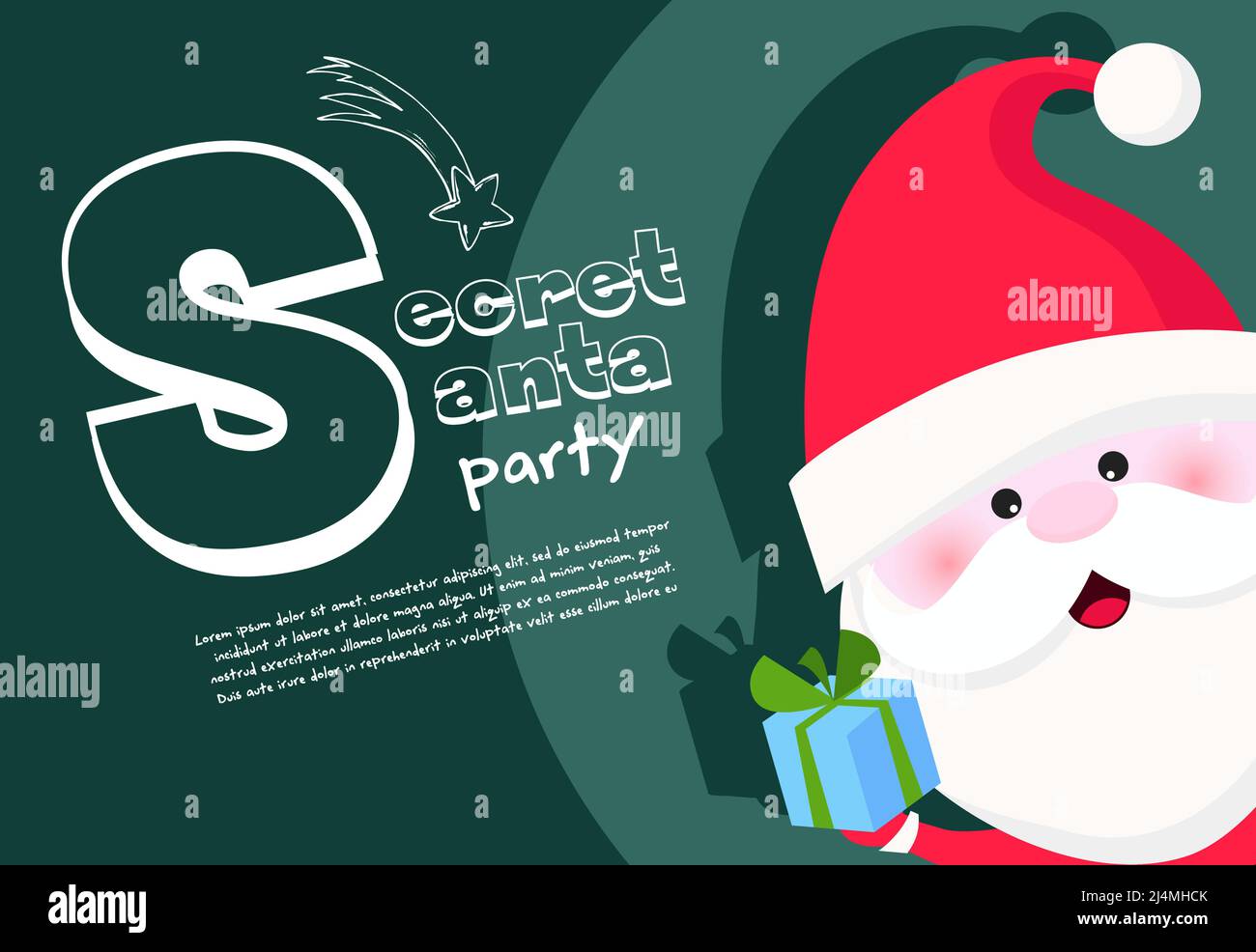 Secret Santa party banner design with cheerful Santa Claus holding gift ...