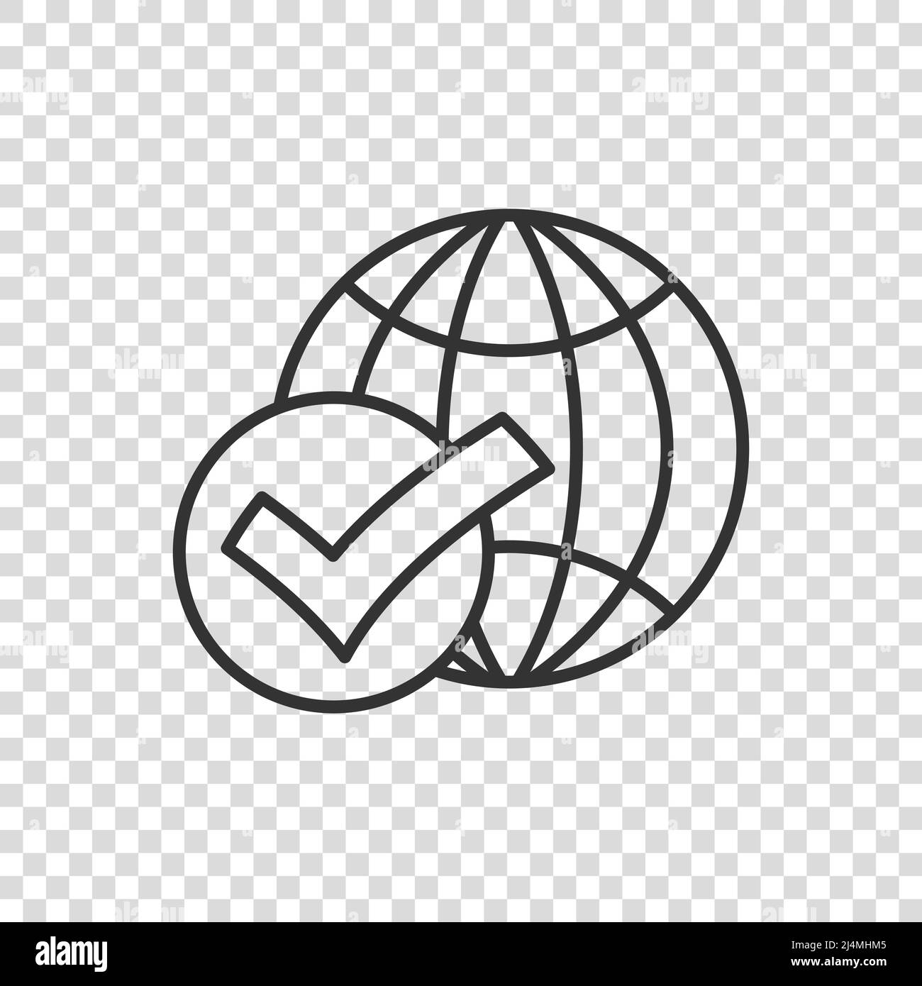 Globe check mark icon in flat style. World approval vector illustration ...