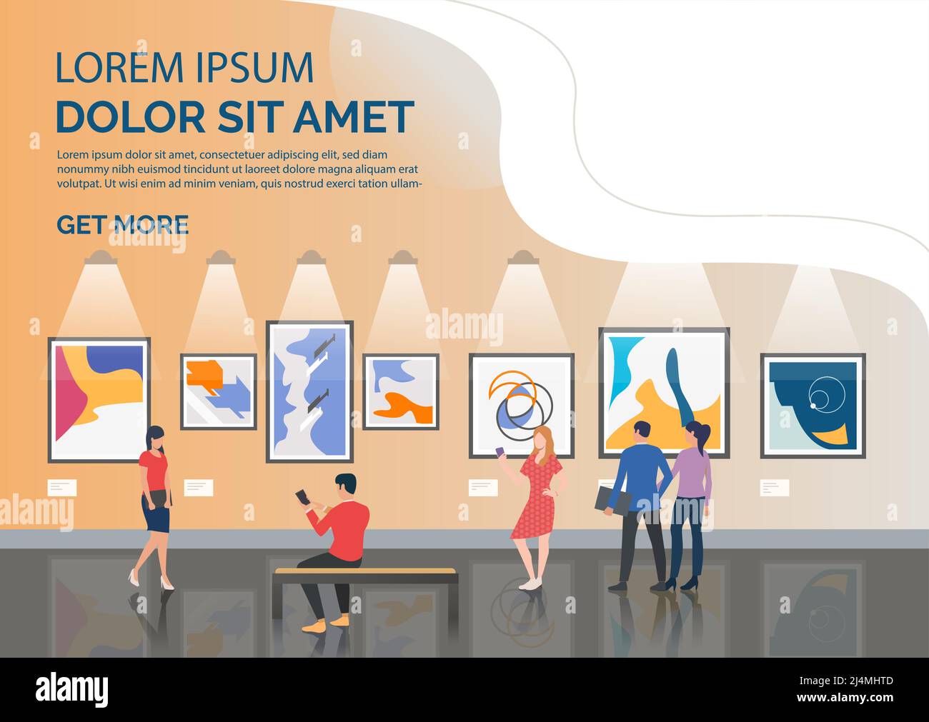 Slide page with tourists looking at artworks vector illustration. Art ...