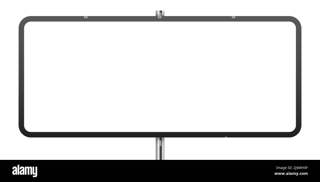 White blank road sign with black contour on a metallic pole isolated on ...