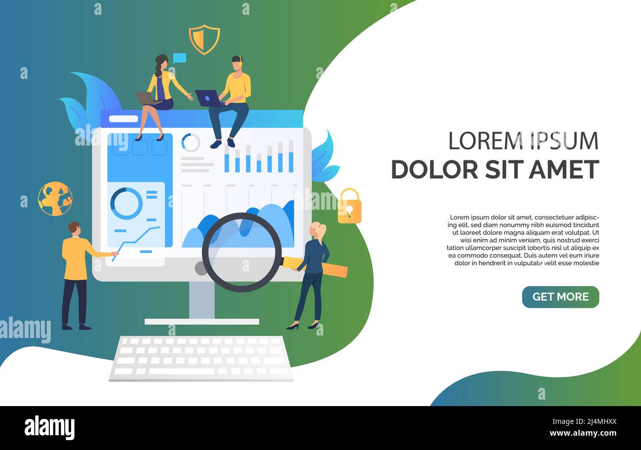 Business team and review on monitor vector illustration. Stock market ...