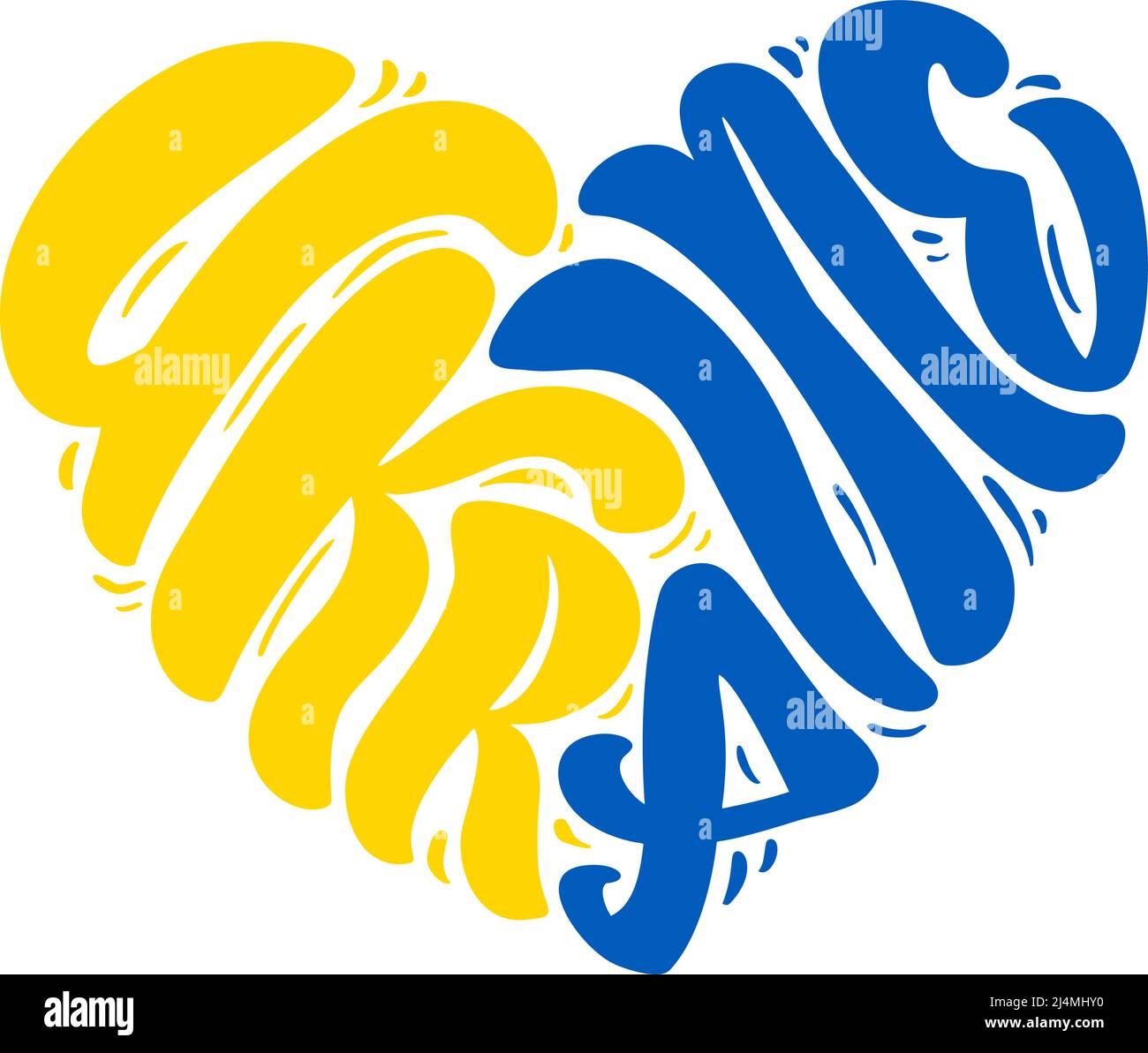Vector text logo Ukraine in form of heart. Heart colored in national ...