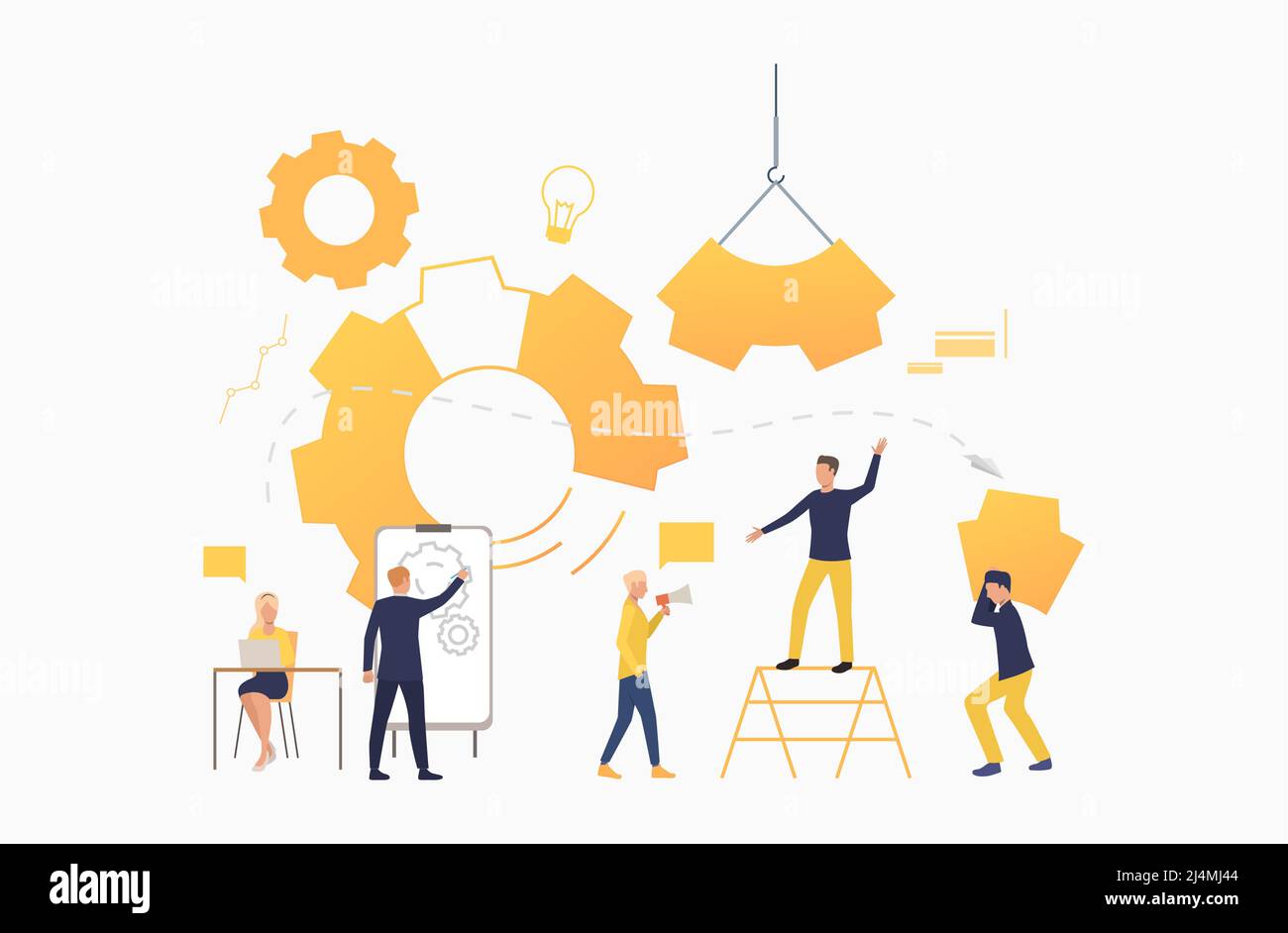 Business team working as mechanism. Operation, teamwork, brainstorming ...