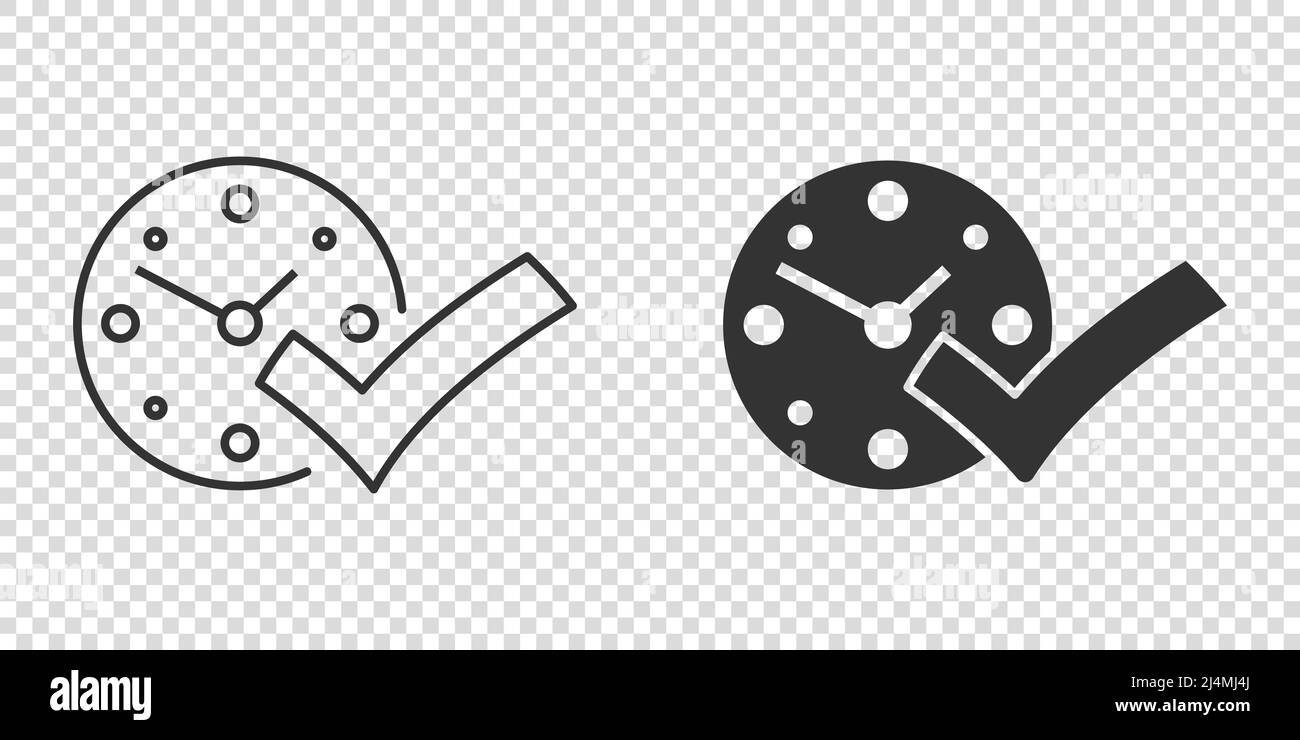 Clock check mark icon in flat style. Timer approval vector illustration ...