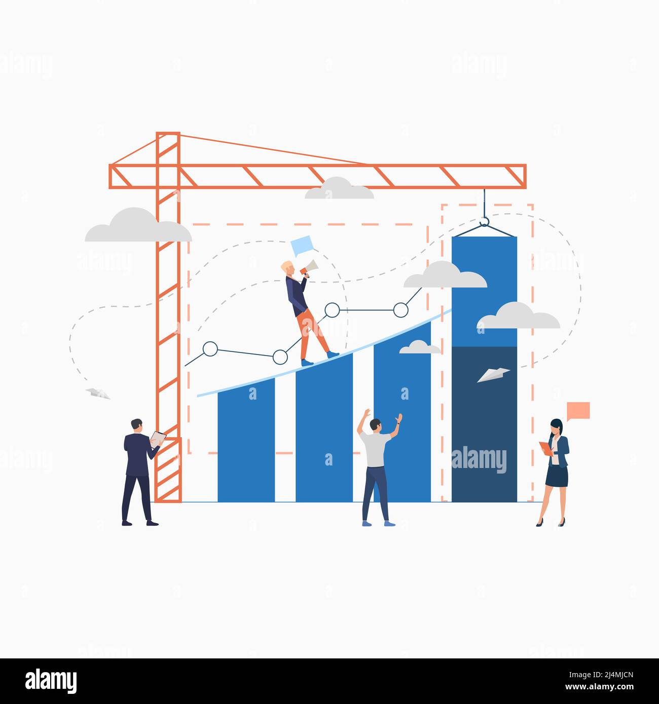 Construction investment flat icon. Crane, graph, growth, developer ...