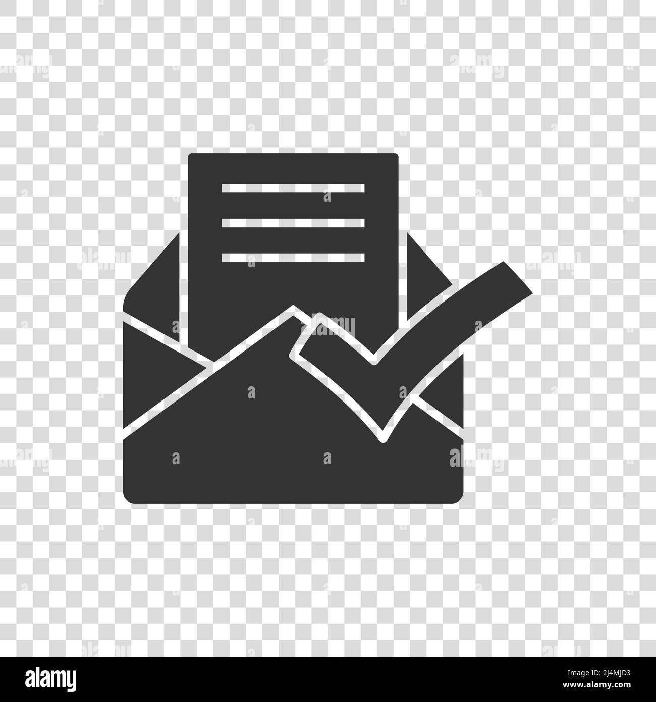 Envelope with confirmed document icon in flat style. Verify vector ...