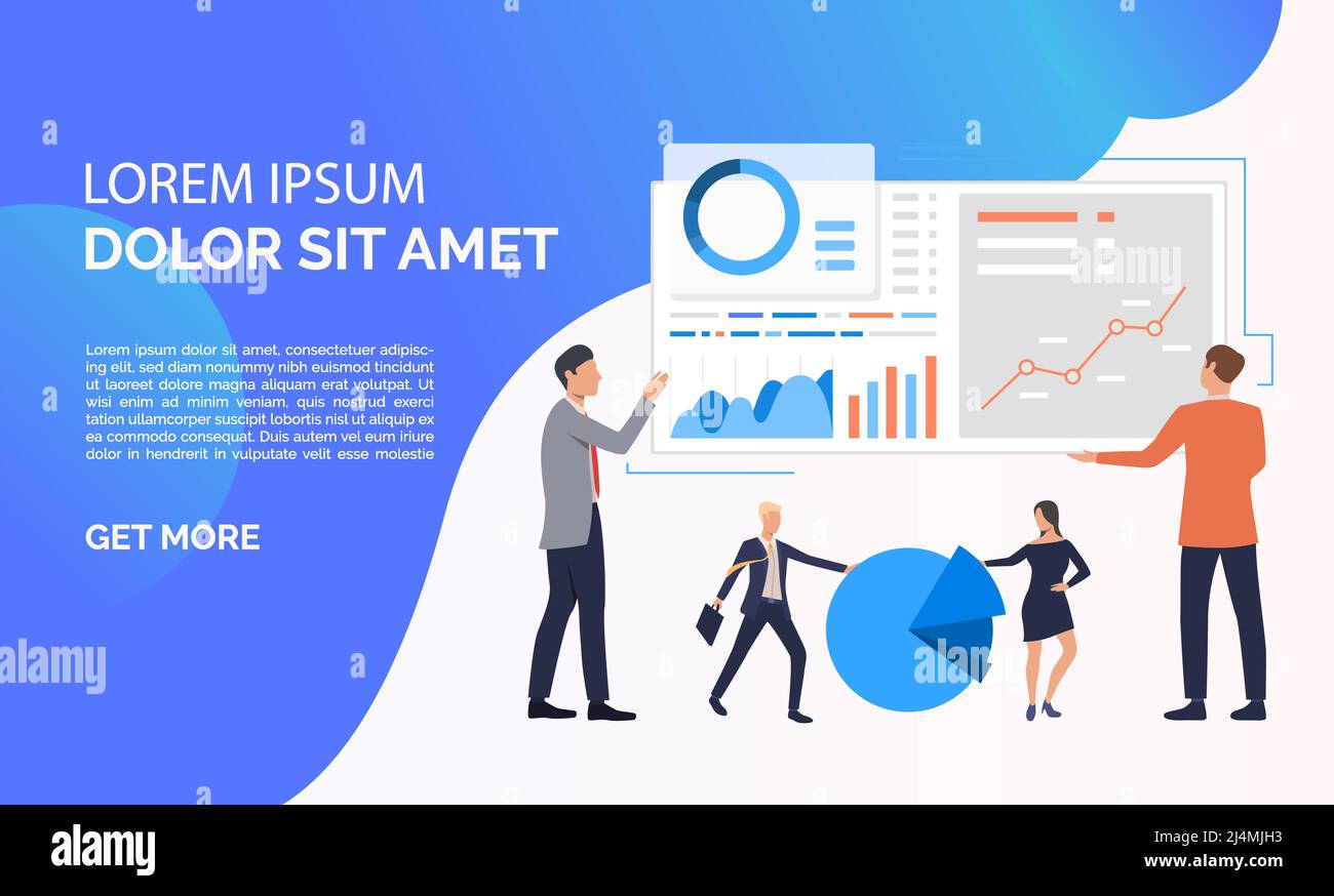 Data analysis blue presentation illustration.People analyze big data ...