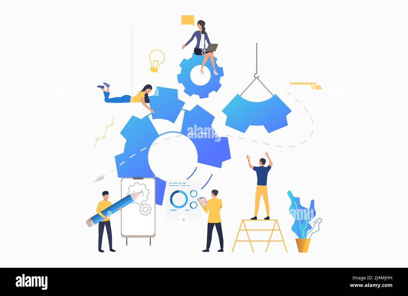 Business team putting in motion cogwheels. Teamwork, business operation ...