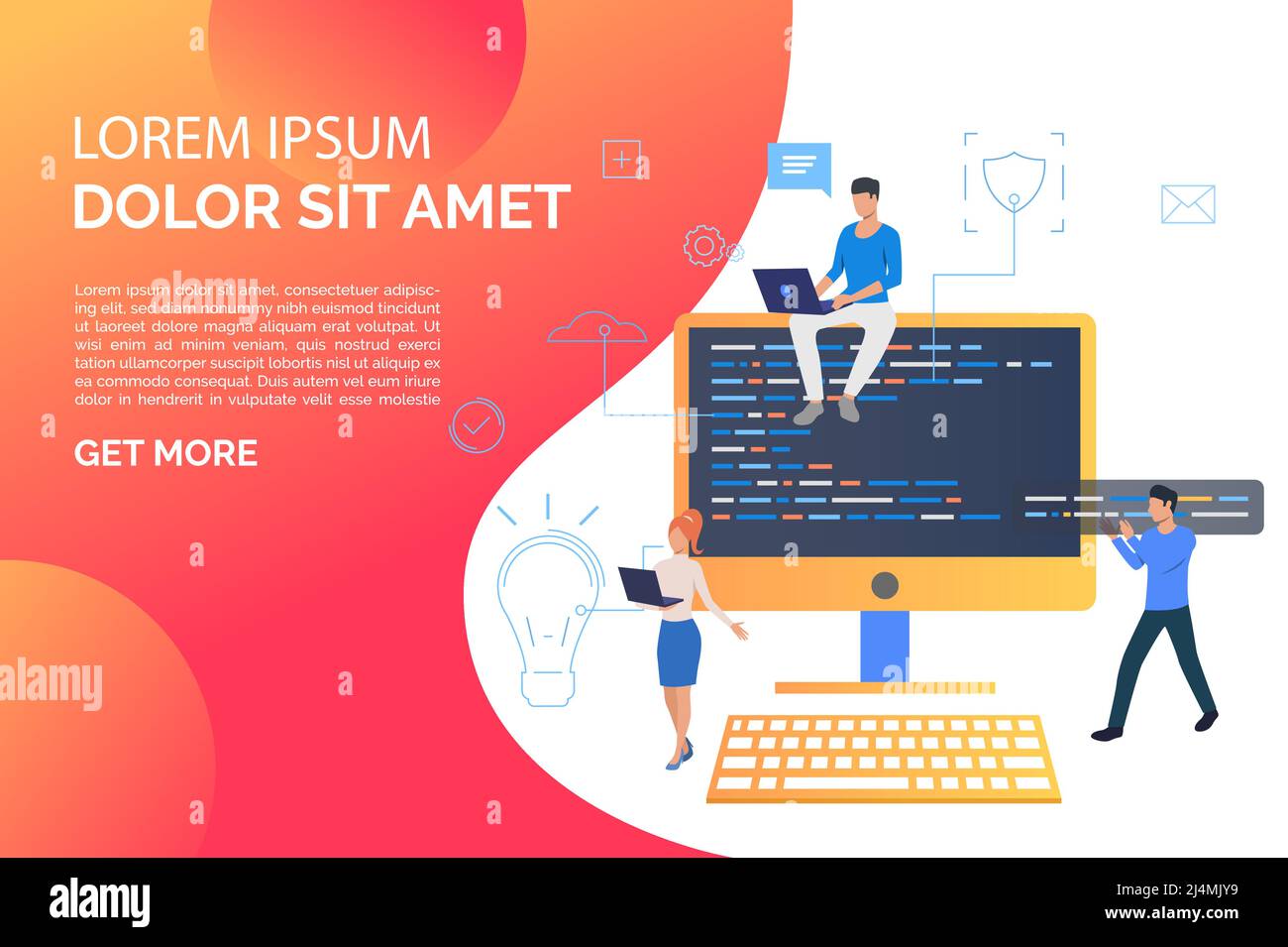 Slide page with computer and business people working on computer ...