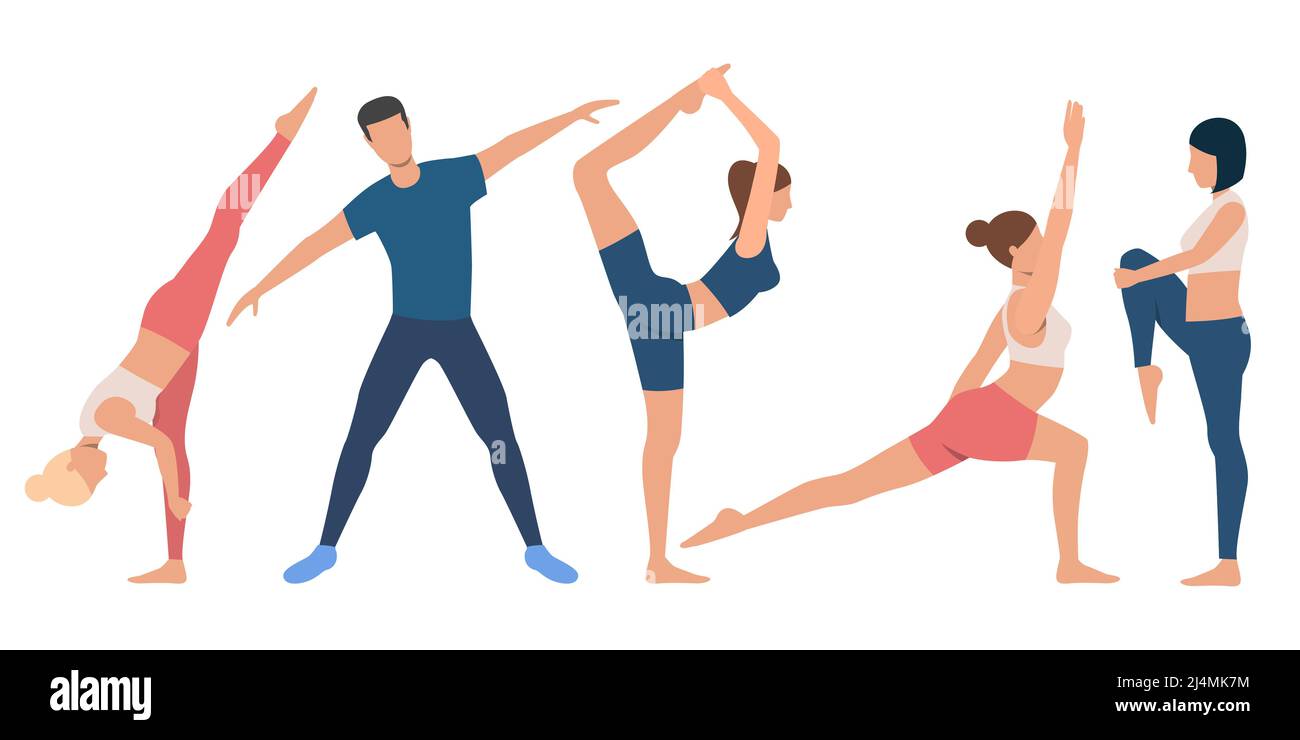 Set of flexible people in various positions. Group of female and male ...