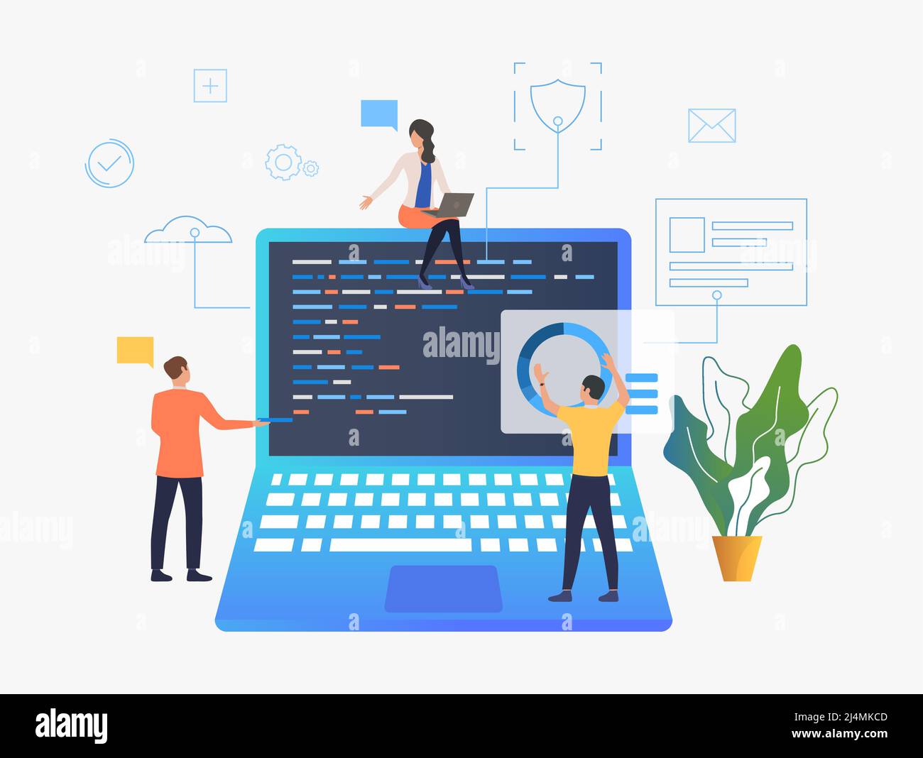 Business people working over laptop development vector illustration ...